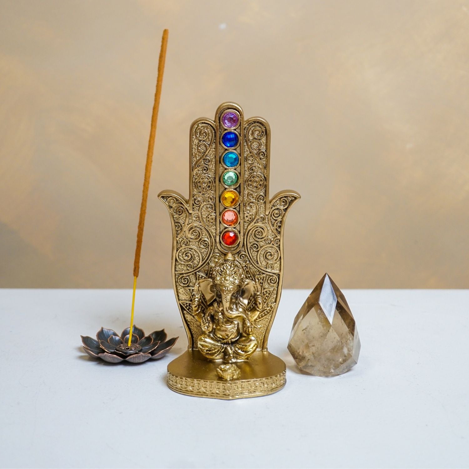 Chakra Hamsa Hand Statue with Ganesh for Protection & Balance – Energy Muse