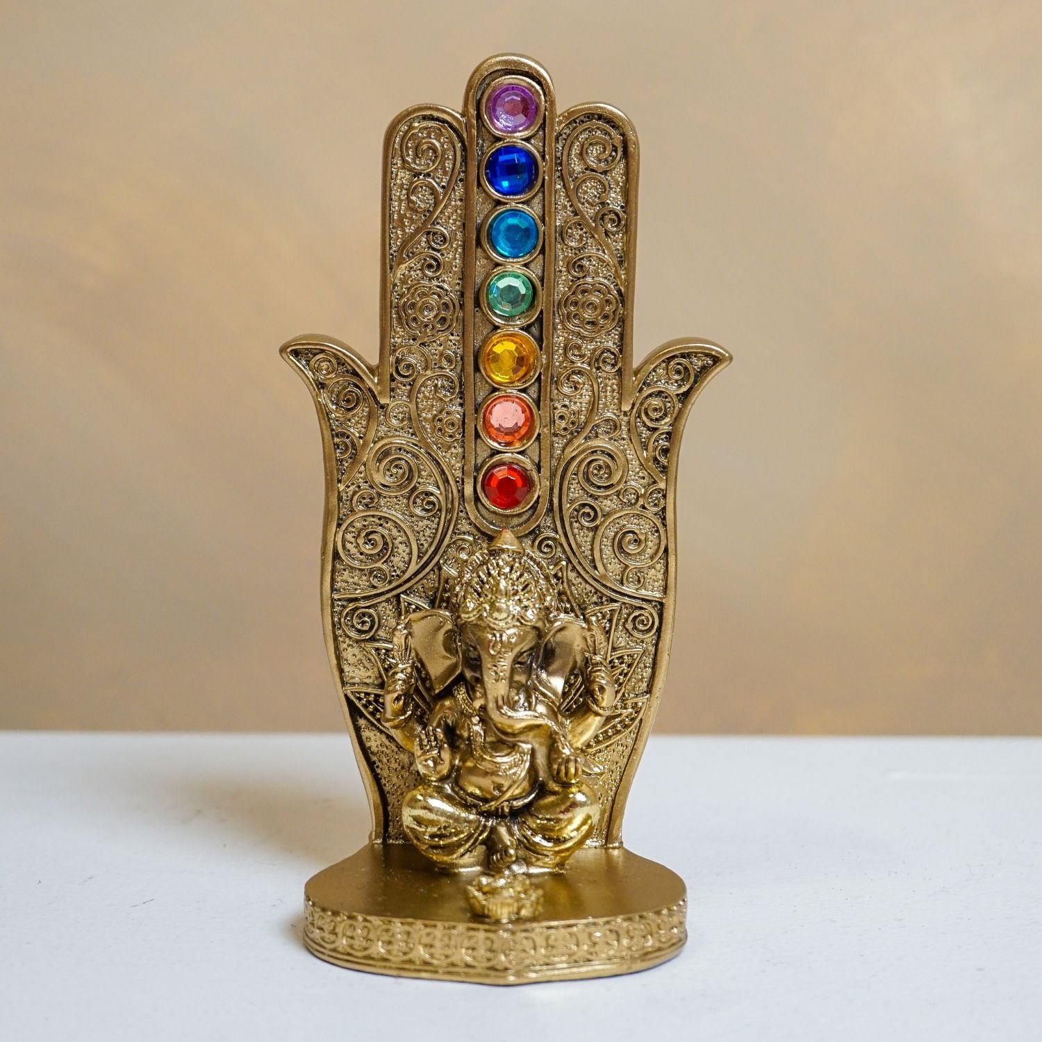 Chakra Hamsa Hand Statue with Ganesh for Protection & Balance – Energy Muse