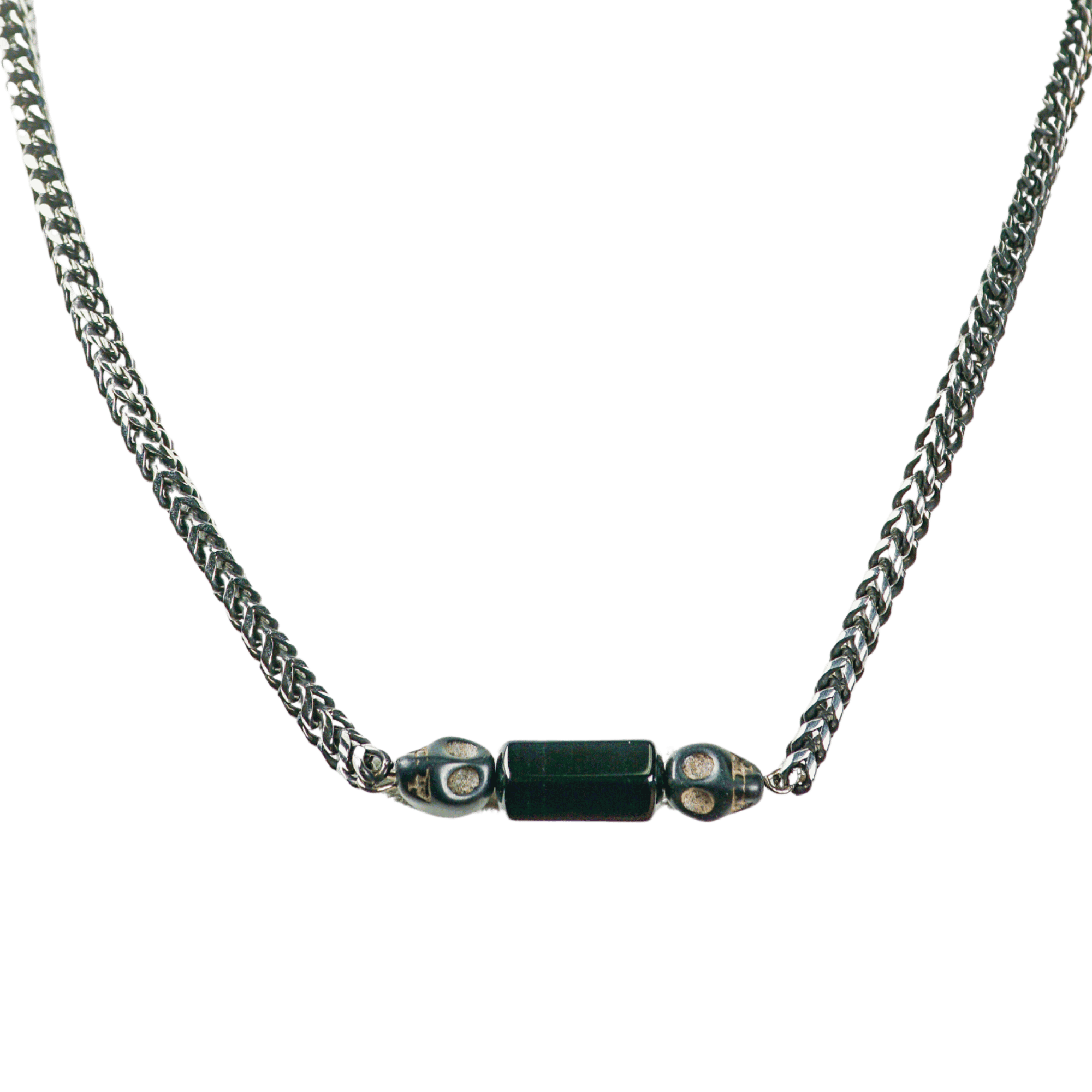 Onyx Barrel with Skulls and Gun Metal Chain Necklace – Energy Muse