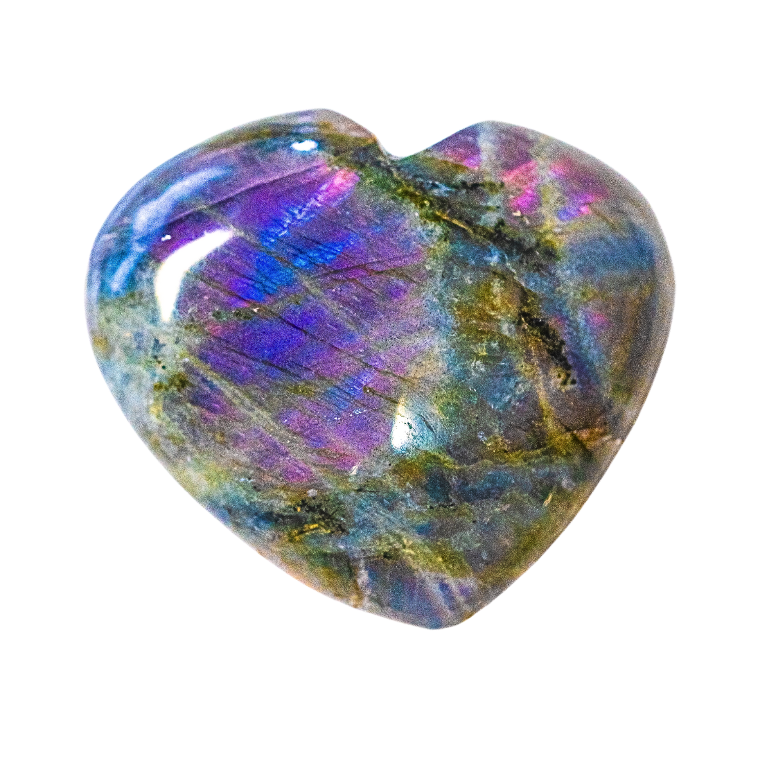 Pink & Purple Flash Labradorite Heart, Shop Labradorite at Energy Muse